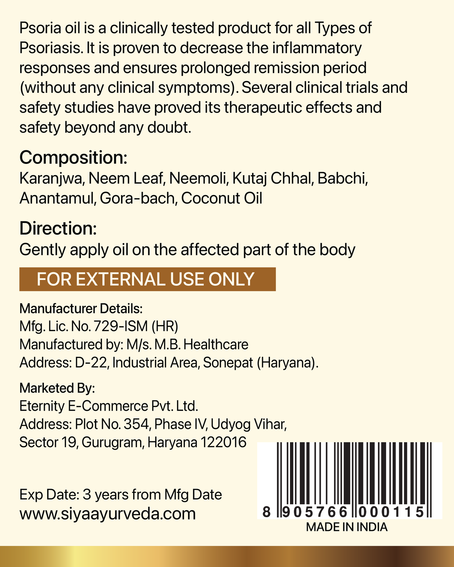 Siya Ayurveda Psoria Oil | Oil for Scalp and Full Body Psoriasis
